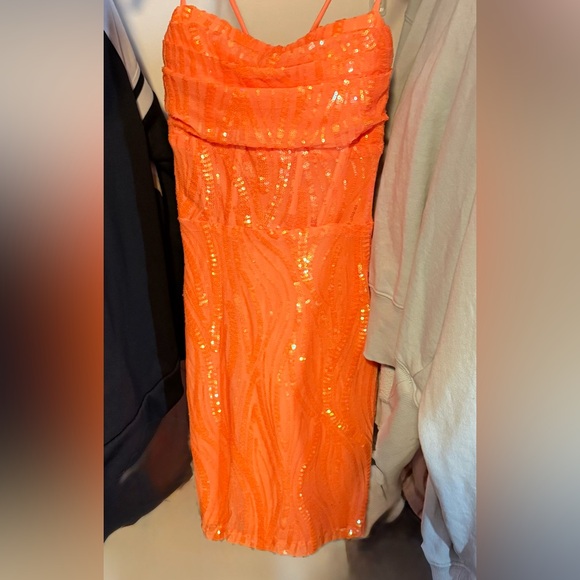 Windsor | Dresses | Windsor Bright Orange Sequin Mini Dress | Poshmark